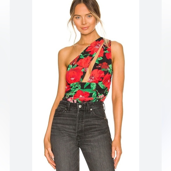 AFRM | Tops | New Revolve Afrm Kim Floral Mesh Cutout One Shoulder ...